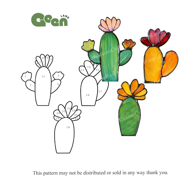 Stained Glass Cactus Pot Pattern Digital Download, Nature Leaves Decor ...