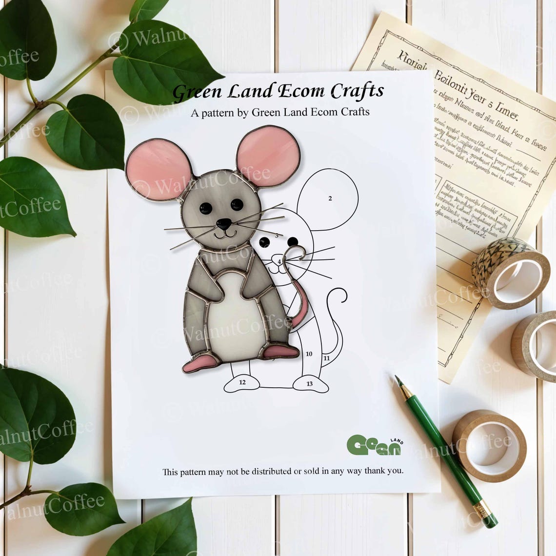 Mouse Stained Glass Pattern, Mouse Suncatcher Glass Pattern, Adorable ...