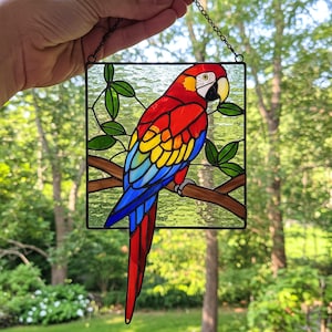 Scarlet Macaw Stained Glass Pattern Digital Download, Red Parrot Faux ...