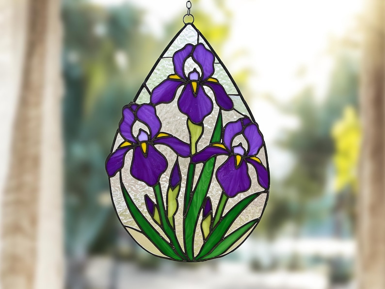 Purple Iris Stained Glass Pattern Digital Download, Iris Suncatcher ...