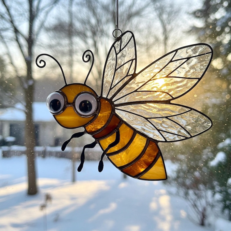 Yellow Bee Stained Glass Pattern, Honeybee Suncatcher Digital Download ...