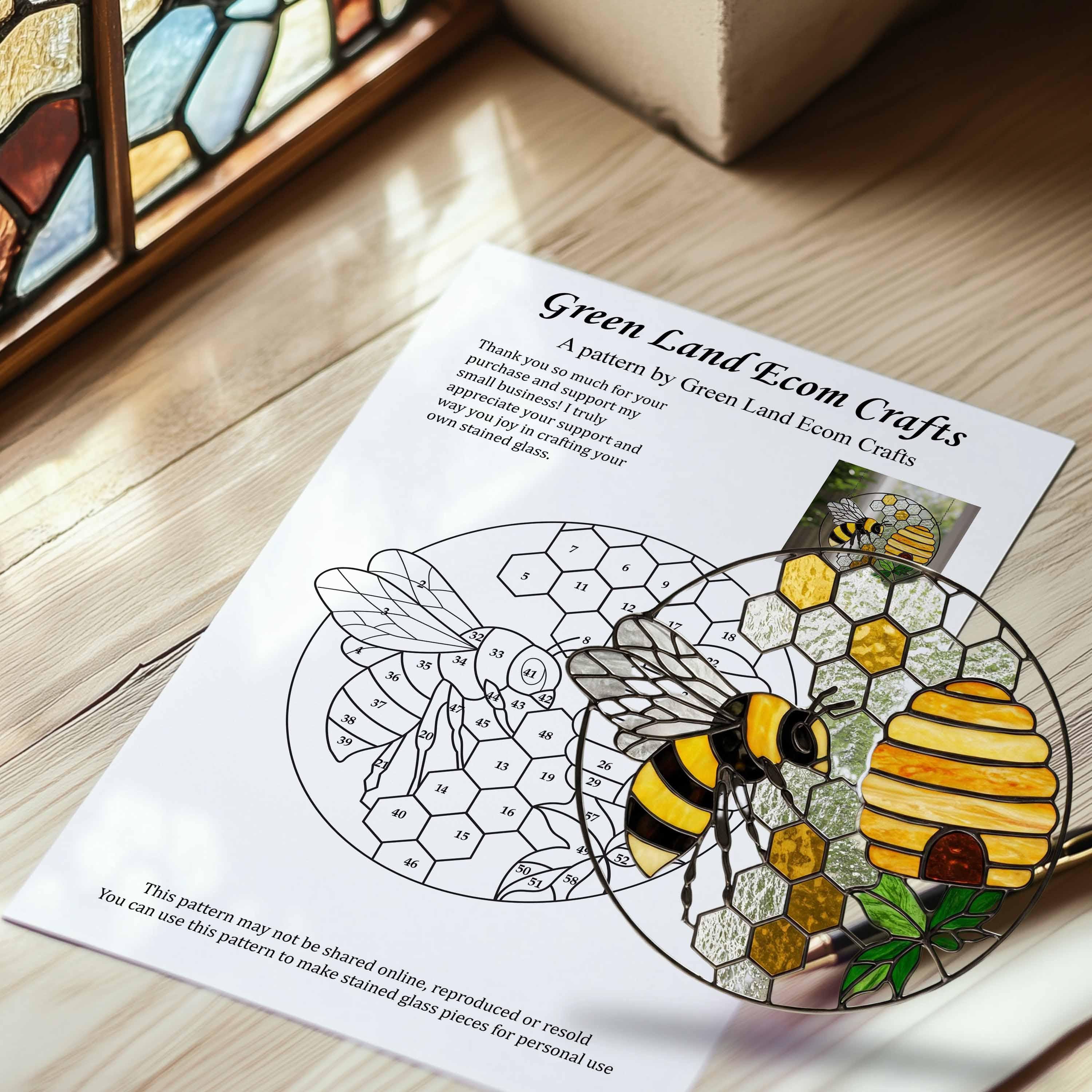 Bee and Beehive Stained Glass Pattern Digital Download, Honeycomb Glass ...
