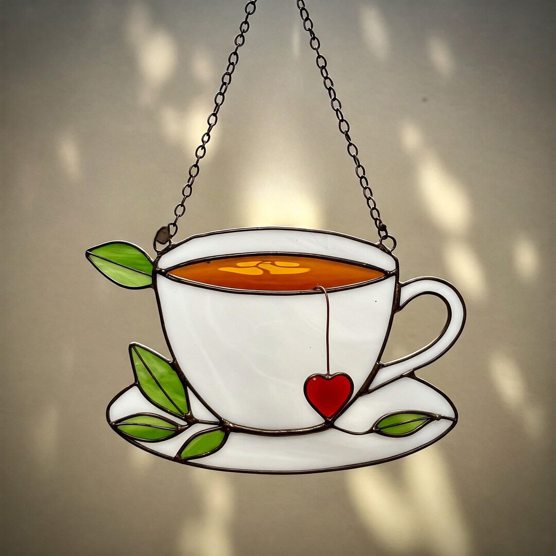 Tea Cup Stained Glass Pattern, Cup of Tea DIY Stained Glass, Cozy ...