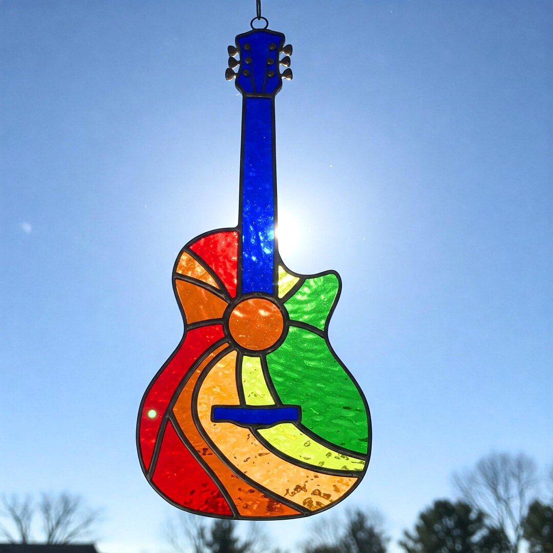 Guitar Stained Glass Pattern Digital Download, Pride Heart LGBT Stained ...