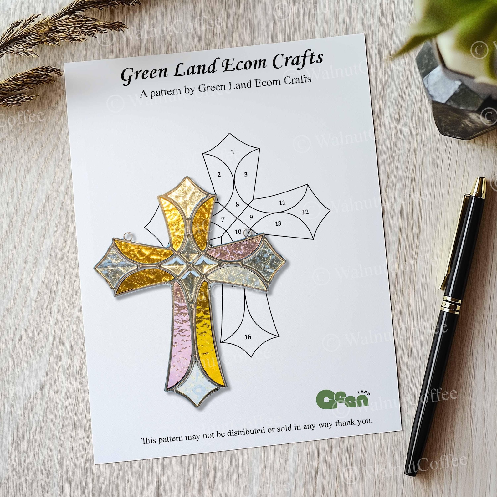 Cross Stained Glass Pattern Digital Download, Cross Glass Suncatcher ...