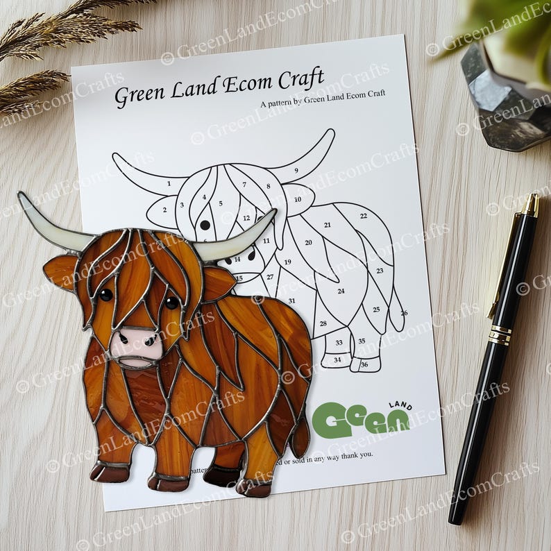 Highland Cow Stained Glass Pattern Digital Download, Highland Cow Glass ...