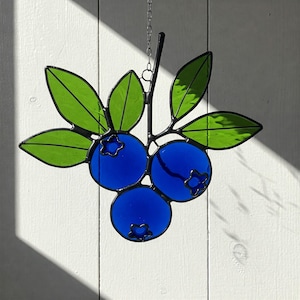 Blueberry Stained Glass Pattern, Handmade Fruit Hanging Decor, Nature ...