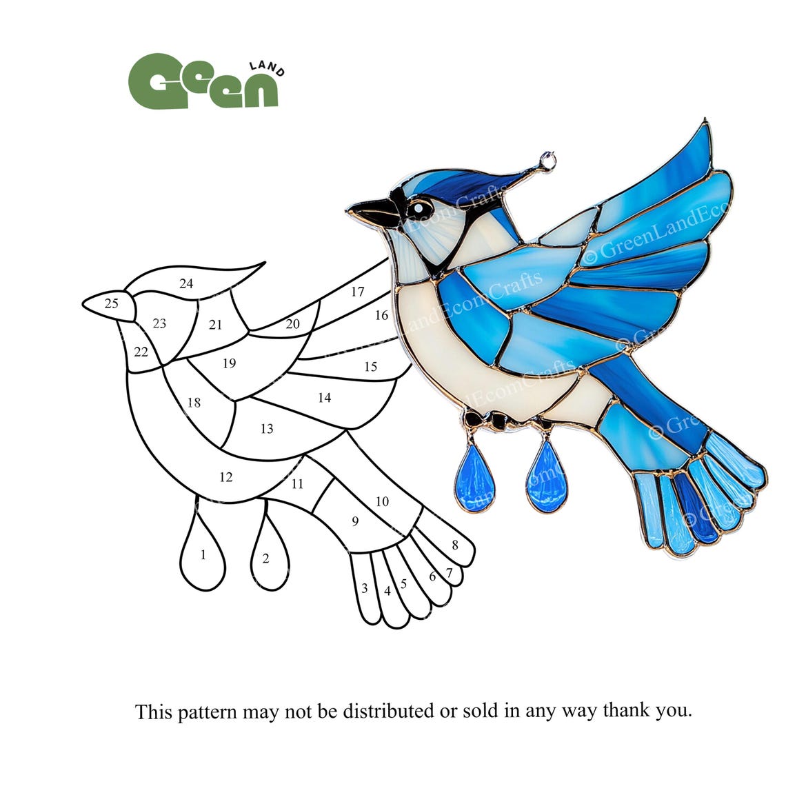 Digital Download Blue Jay Stained Glass Pattern, Bird Suncatcher ...