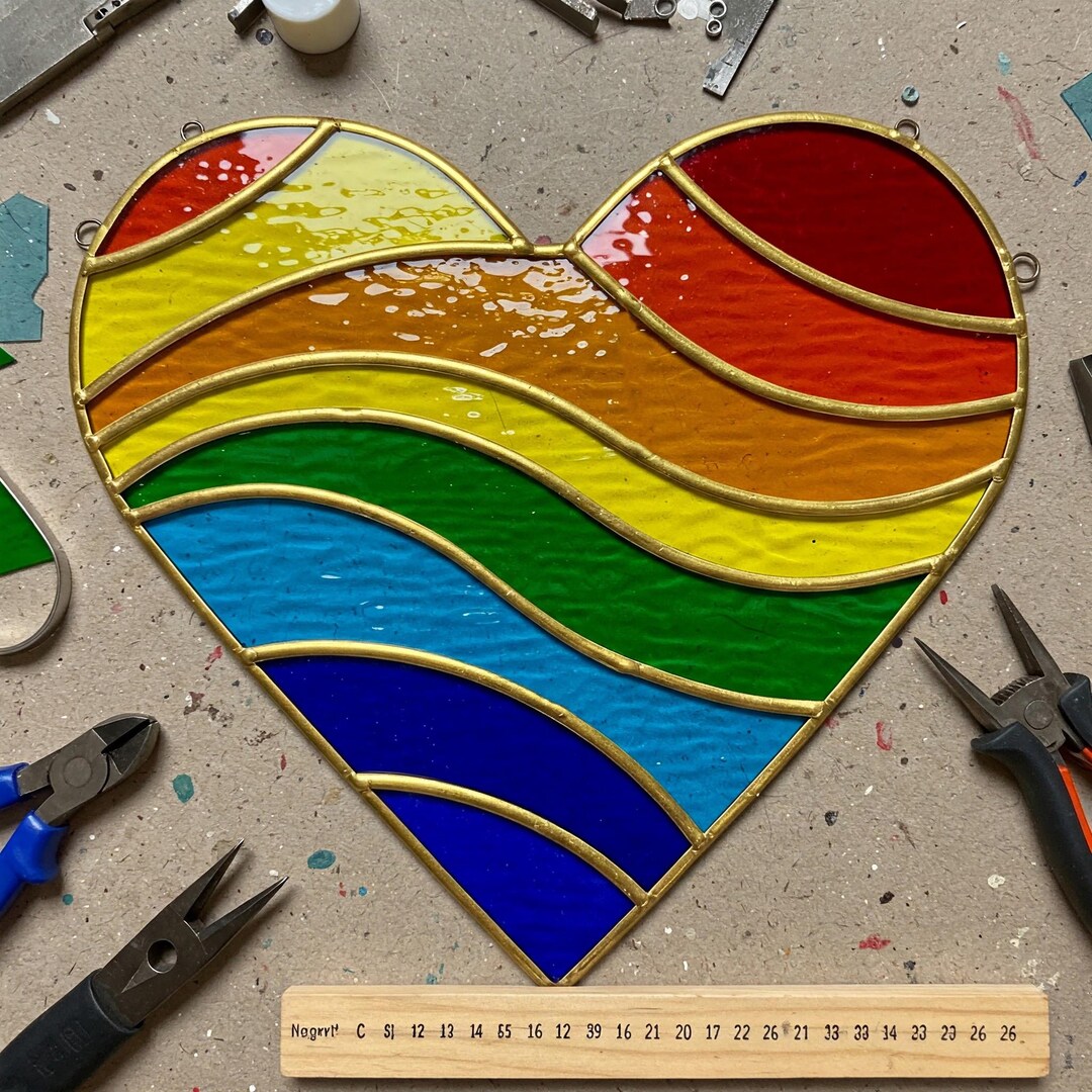Pride Heart Stained Glass Pattern Digital Download, Pride Heart LGBT ...