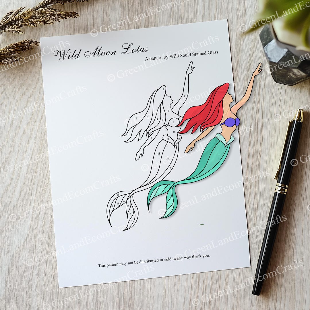 Mermaid Tiffany Stained Glass Pattern, Sea Creature Suncatcher, Festive ...