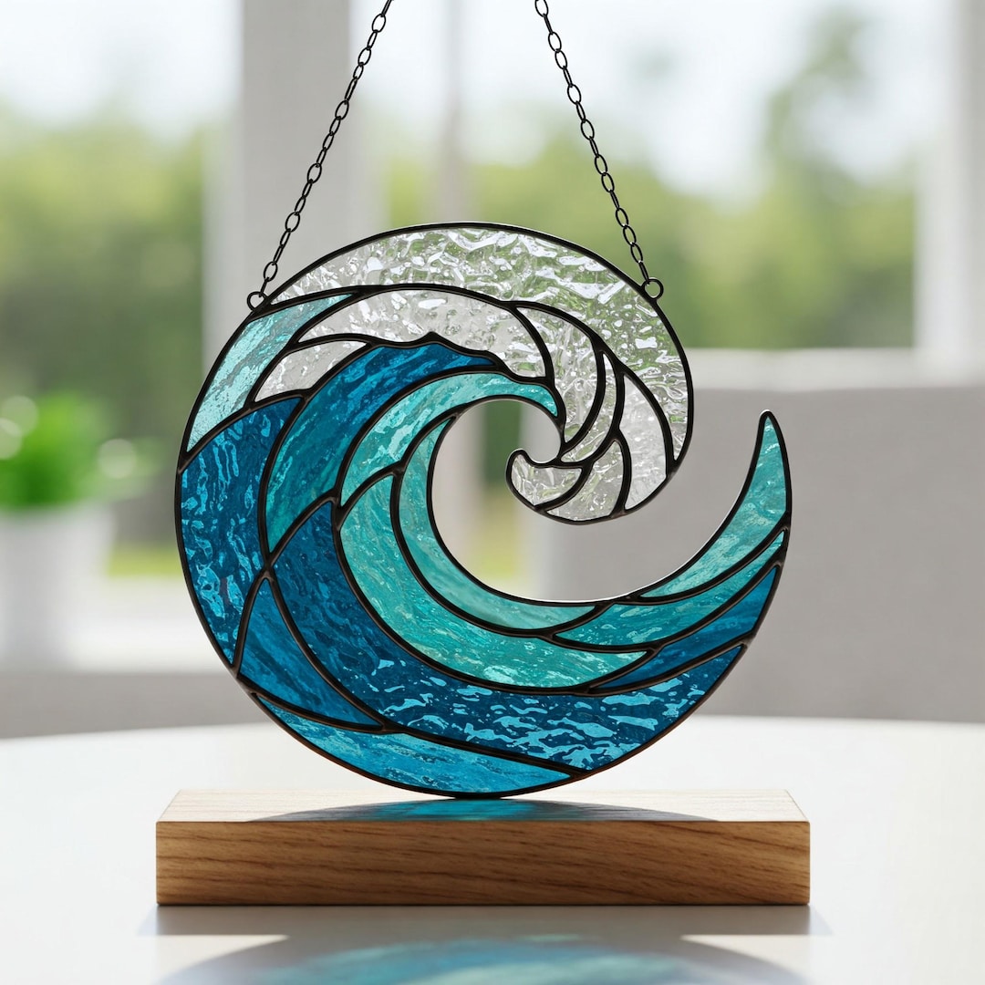 Ocean Waves Stained Glass Pattern Digital Download, Ocean Waves Blown ...