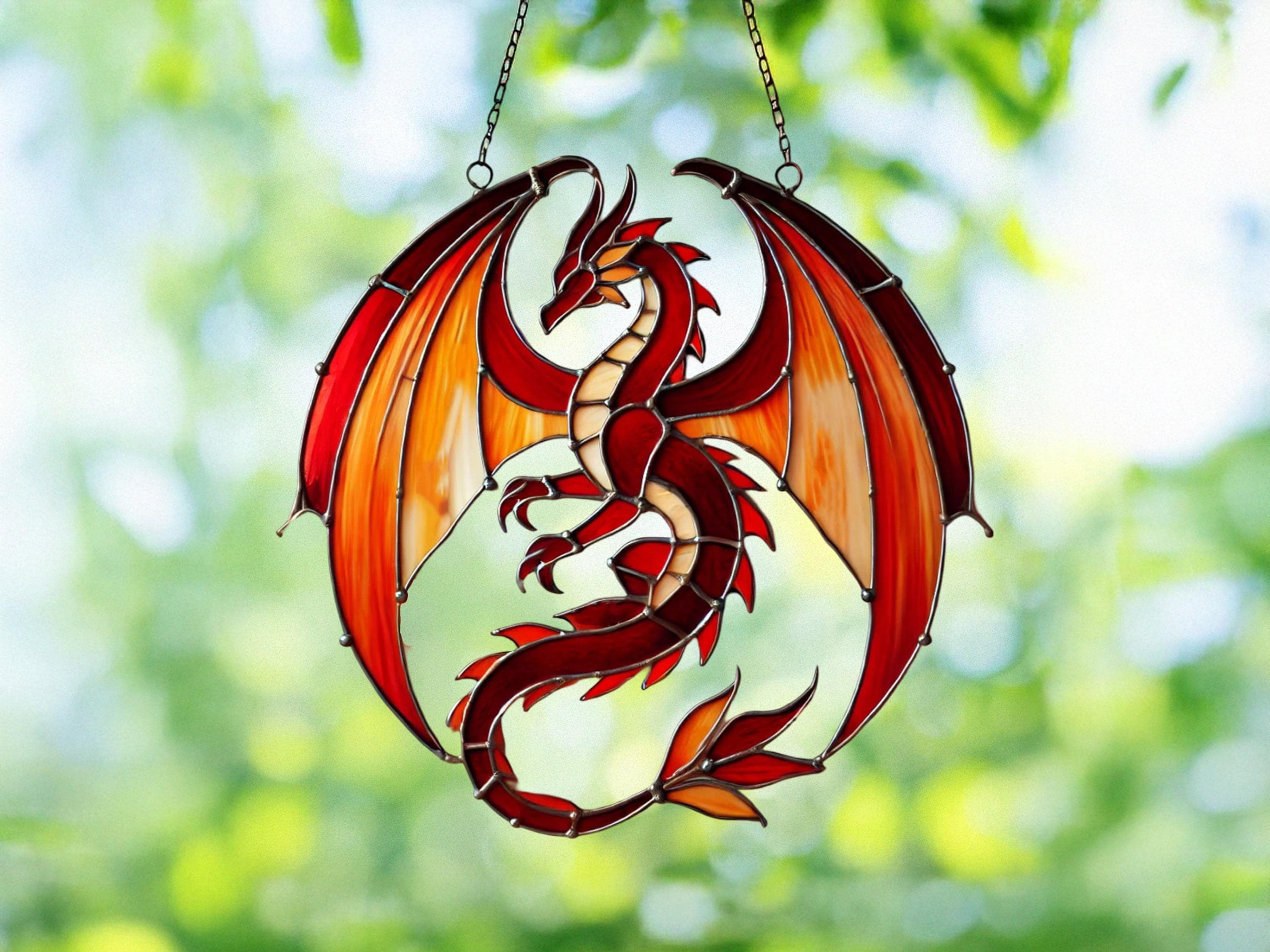 Digital Download Red Dragon Stained Glass Pattern, Dragon Flying ...