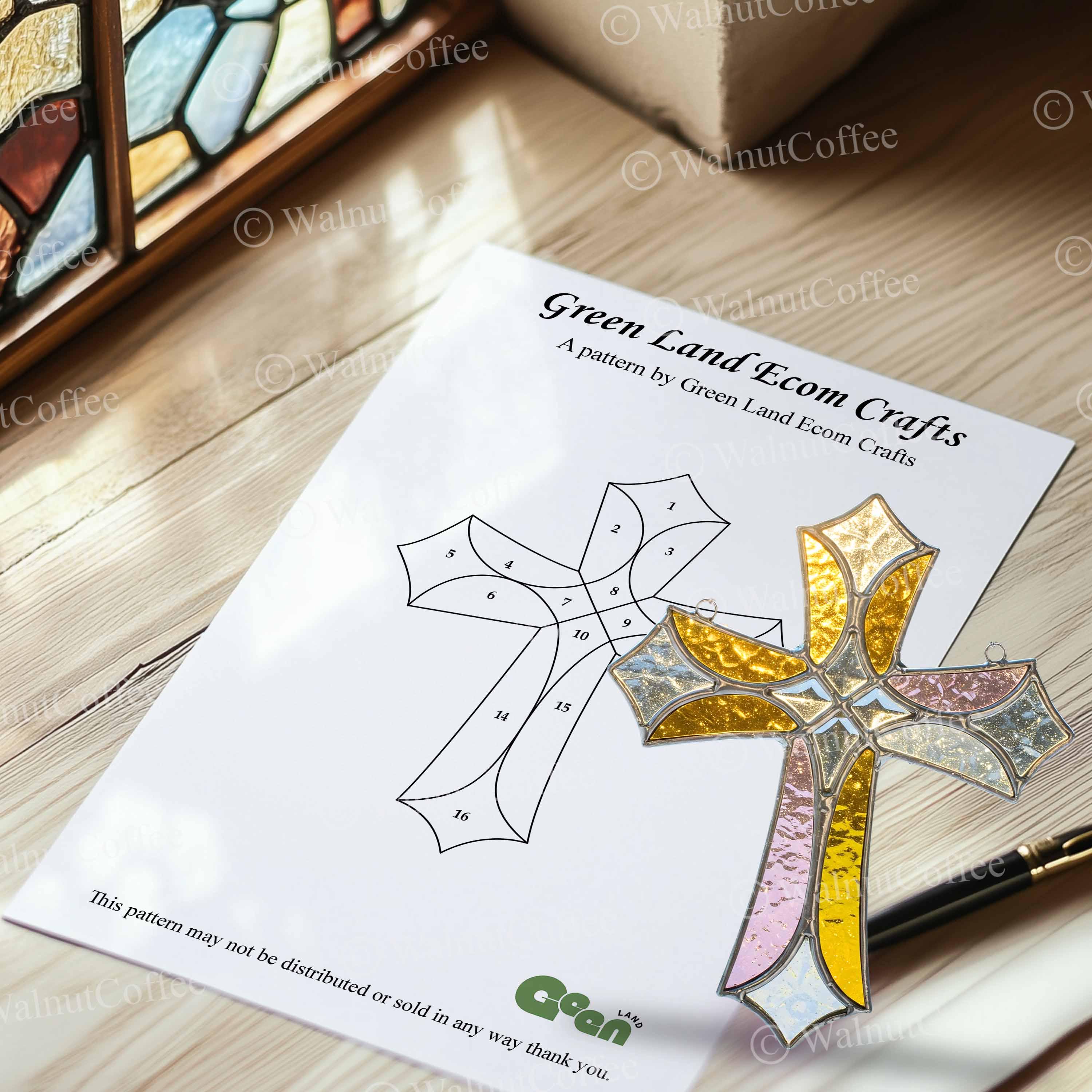 Cross Stained Glass Pattern Digital Download, Cross Glass Suncatcher ...