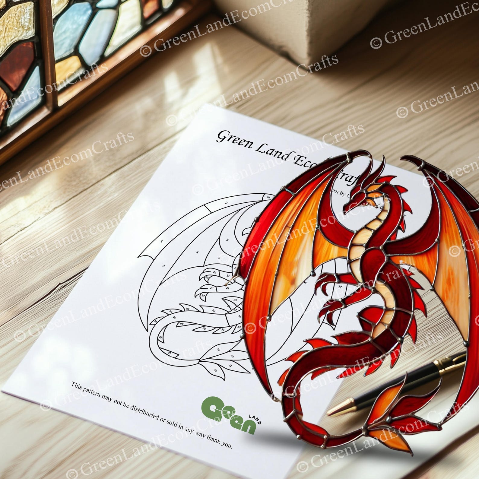 Digital Download Red Dragon Stained Glass Pattern, Dragon Flying ...
