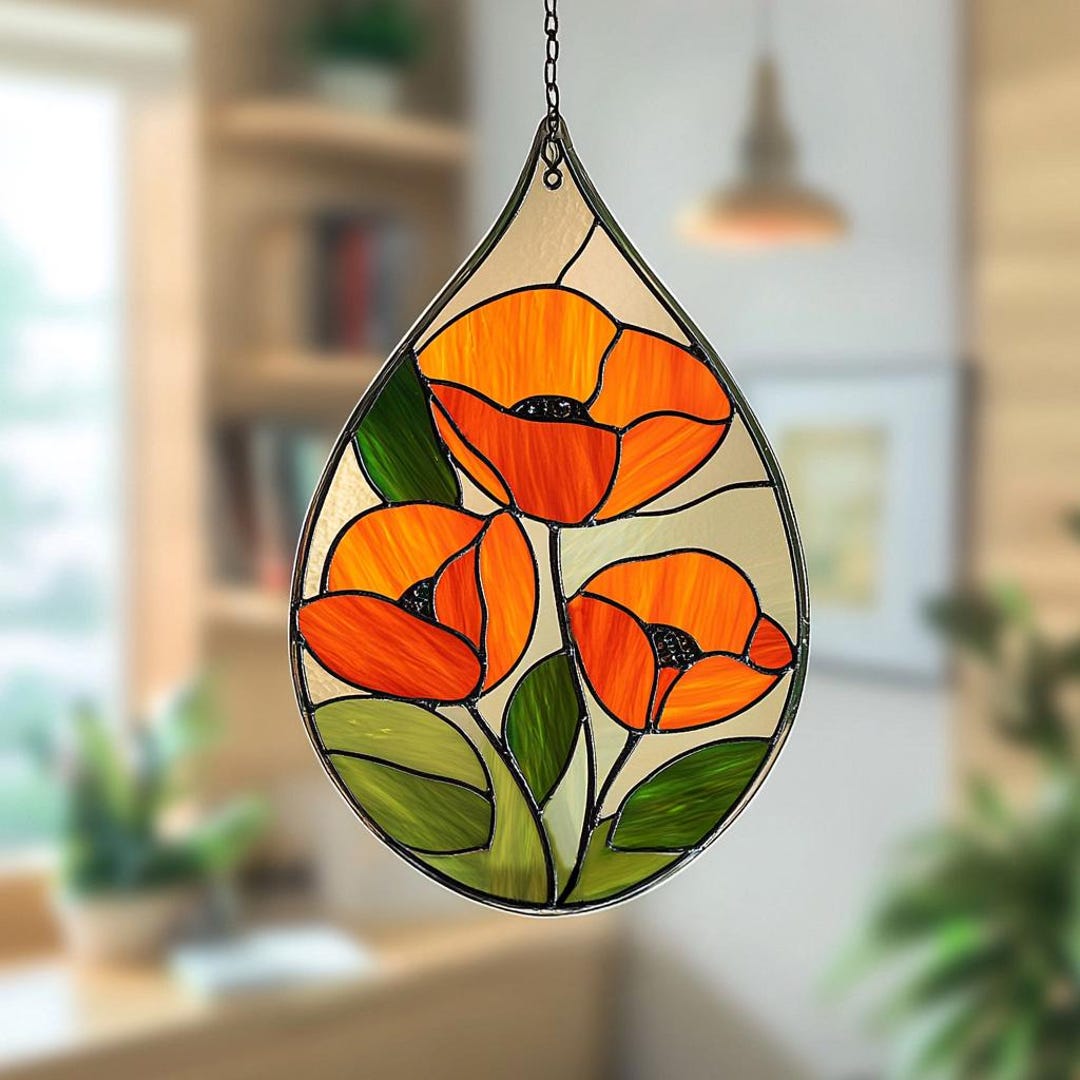 Mini Drops Flower Stained Glass Pattern, Poppy Flower Stained Glass ...