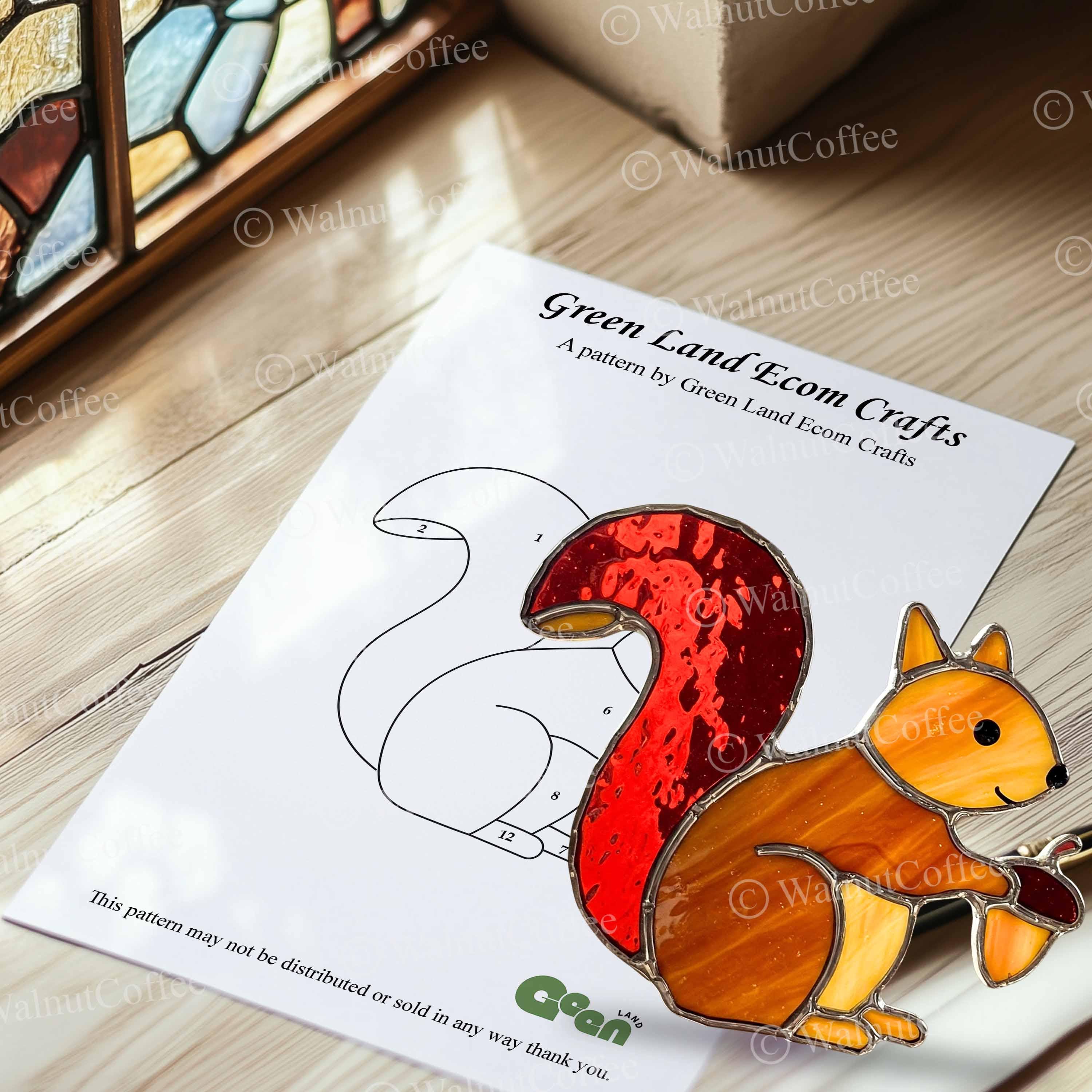 Squirrel and Acorn Stained Glass Pattern Digital Download, Cute ...