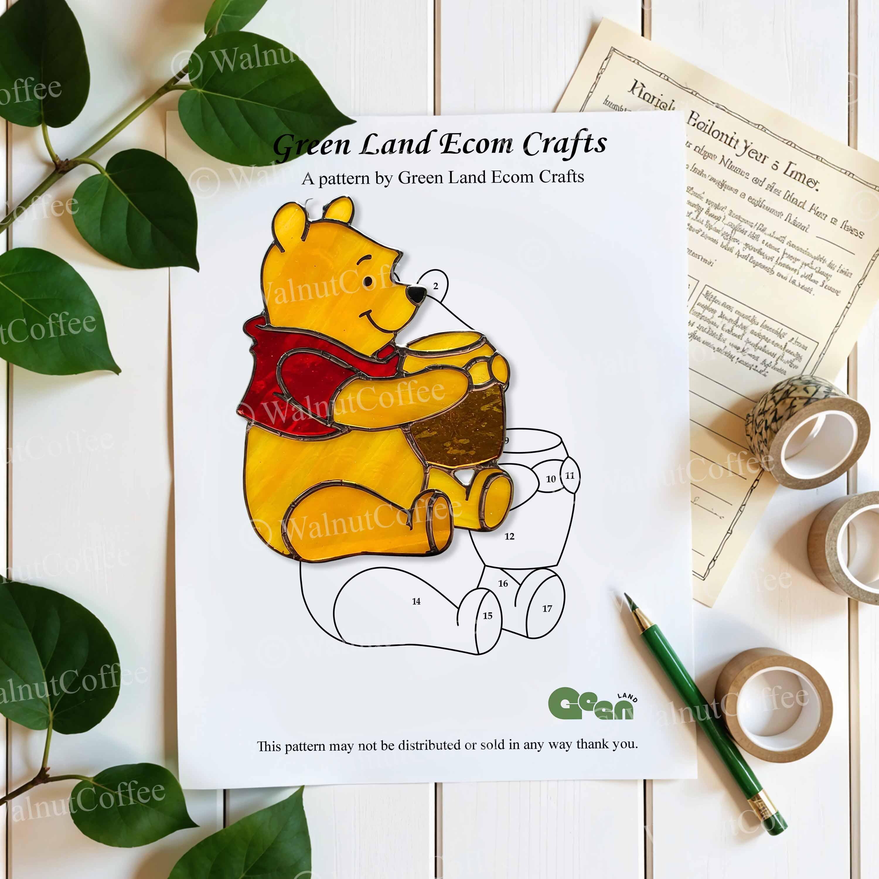 Winnie the Pooh Stained Glass Pattern, Winnie the Pooh With Honey Bee ...