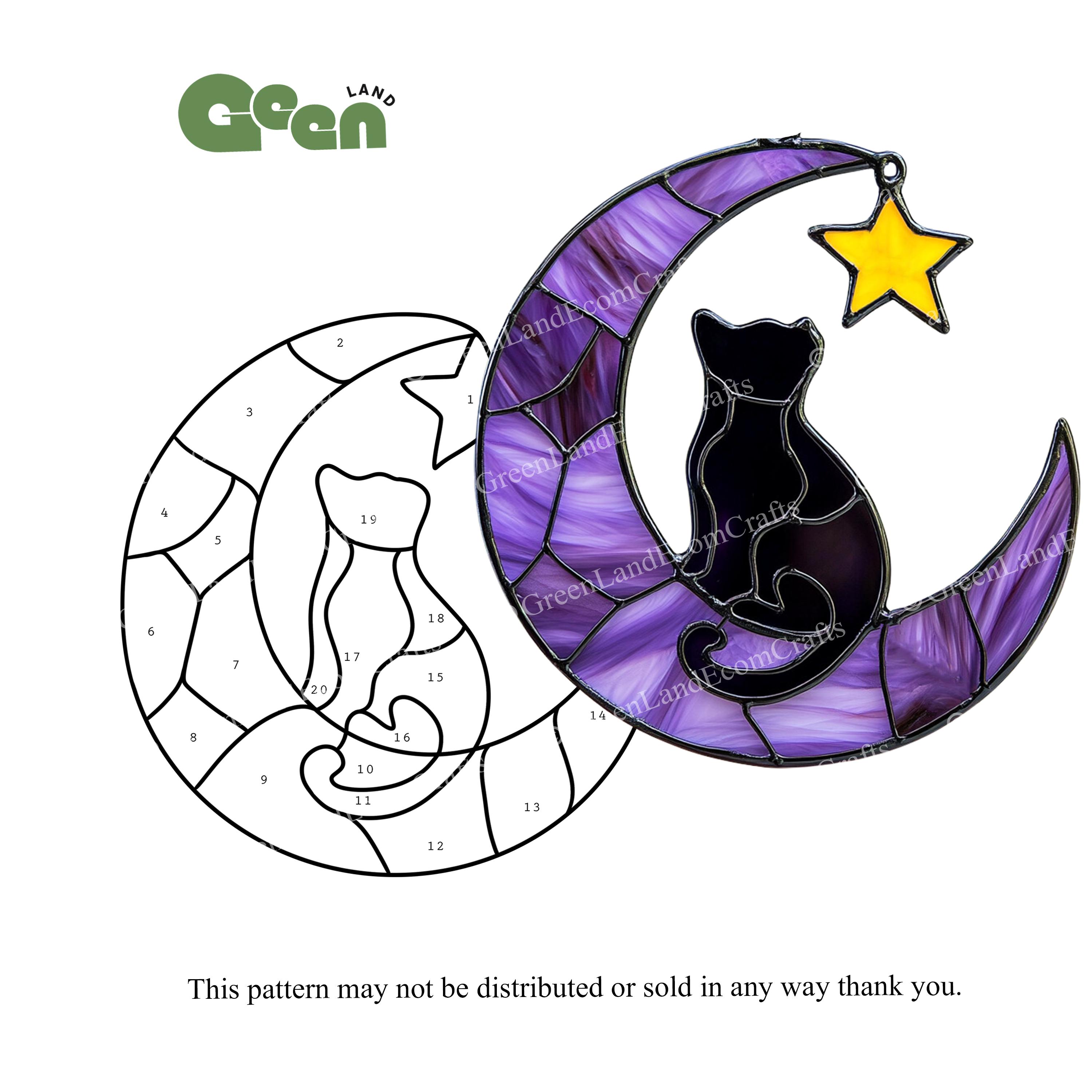 Cat on the Moon Stained Glass Pattern Digital Download, Memorial Cat ...