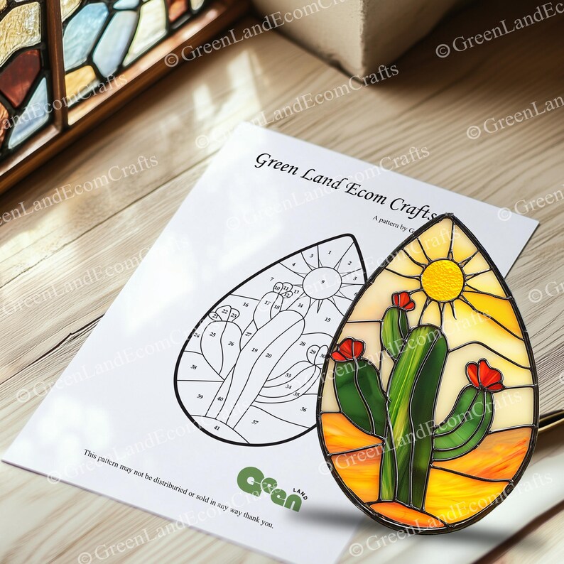 Mini Drops Cactus Stained Glass Pattern, Cactus Flower Stained Glass ...
