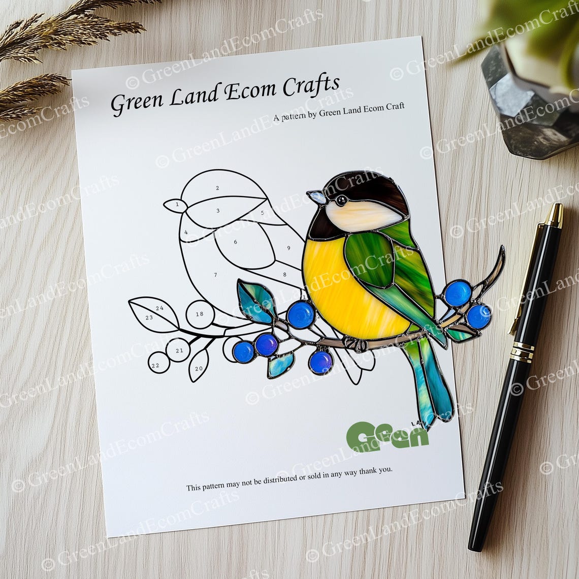 Digital Download Chickadee Stained Glass Pattern, Bird Suncatcher Home ...