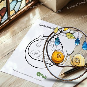 Snail on Branch Stained Glass Pattern, Blue Crystal DIY Stained Glass ...