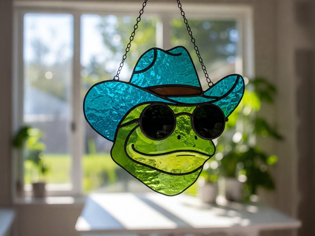 Digital Download Frog Cowboy Stained Glass Pattern, Cute Frog Stained ...