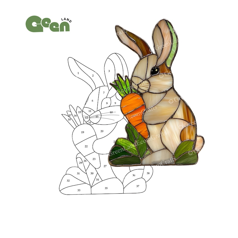 Stained Glass Easter's Day Bunny and Carrot Pattern, Bunny Easter's Day ...