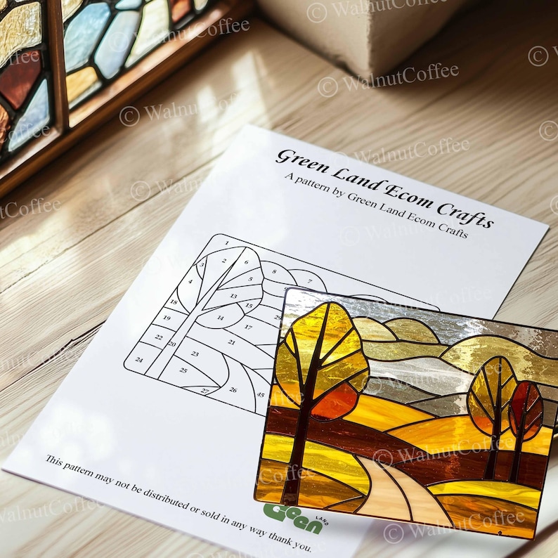 Autumn Landscape Stained Glass Pattern, Mountain Landscape Stained ...