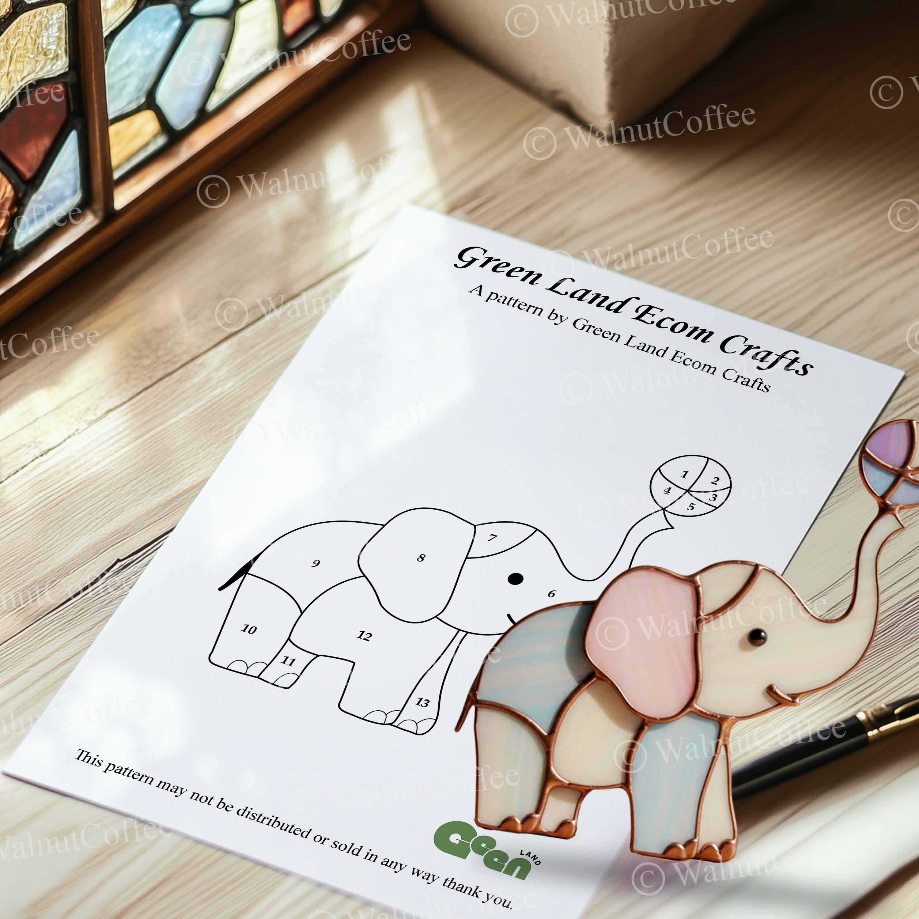 Elephant Stained Glass Pattern Digital Download, Cute Elephant ...