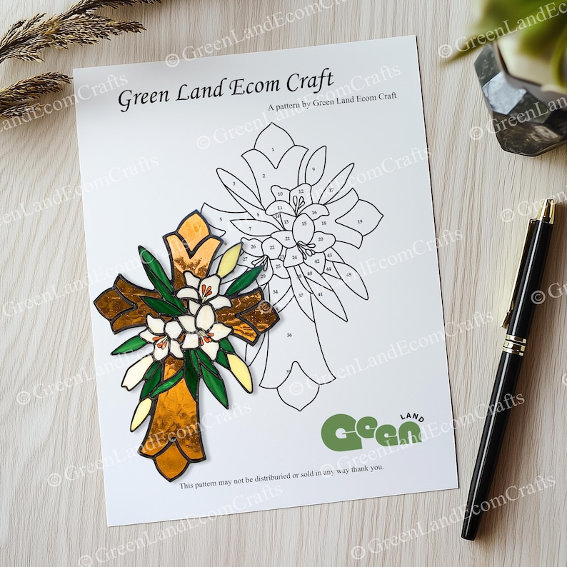 Easter Lily Flower Stained Glass Pattern Digital Download, Lily Cross ...