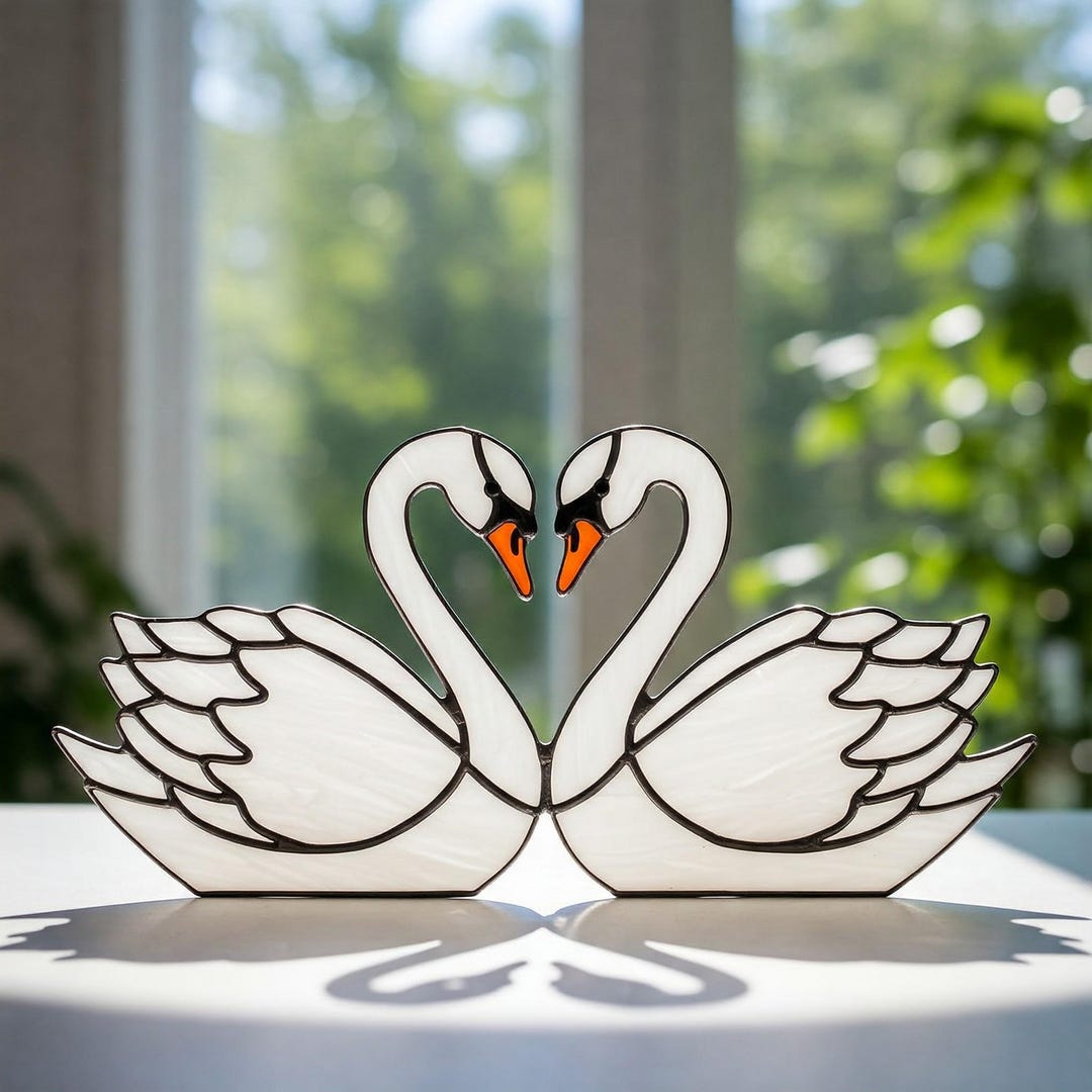 Swans Couple Stained Glass Pattern Digital Dównload, Swans Suncatcher ...