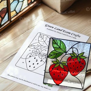 Strawberry Stained Glass Pattern, Red Berry Suncatcher DIY Stained ...