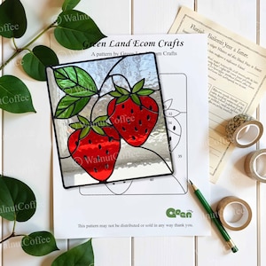 Strawberry Stained Glass Pattern, Red Berry Suncatcher DIY Stained ...