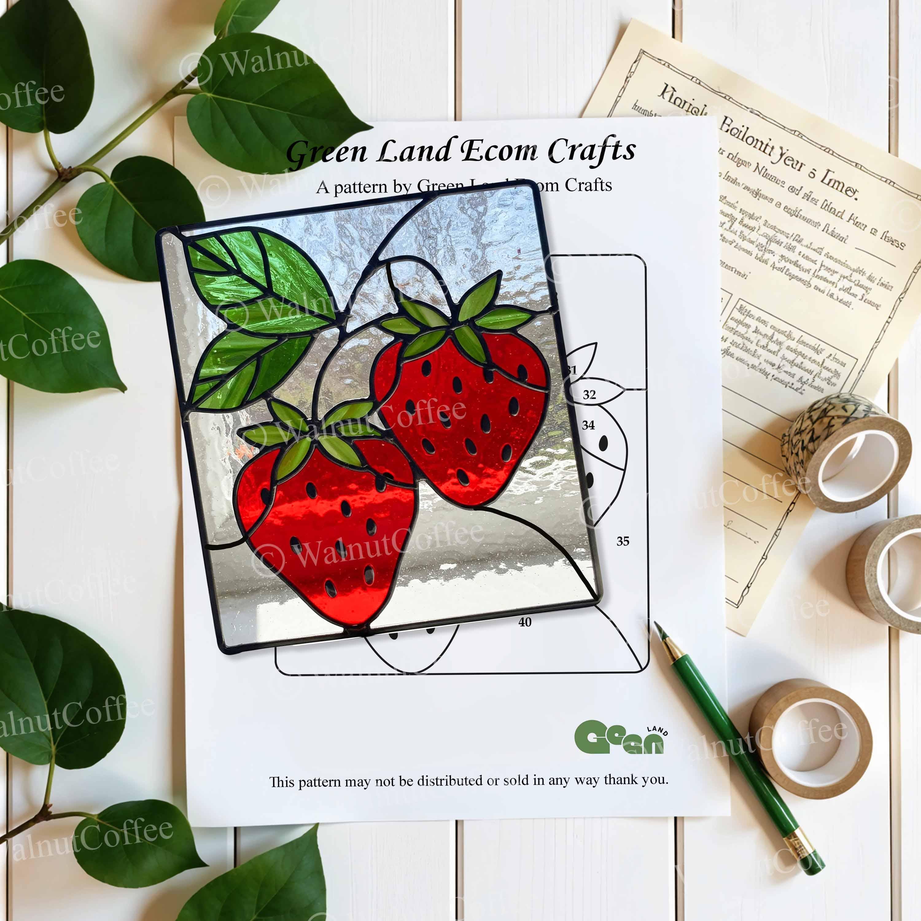Strawberry Stained Glass Pattern, Red Berry Suncatcher DIY Stained ...