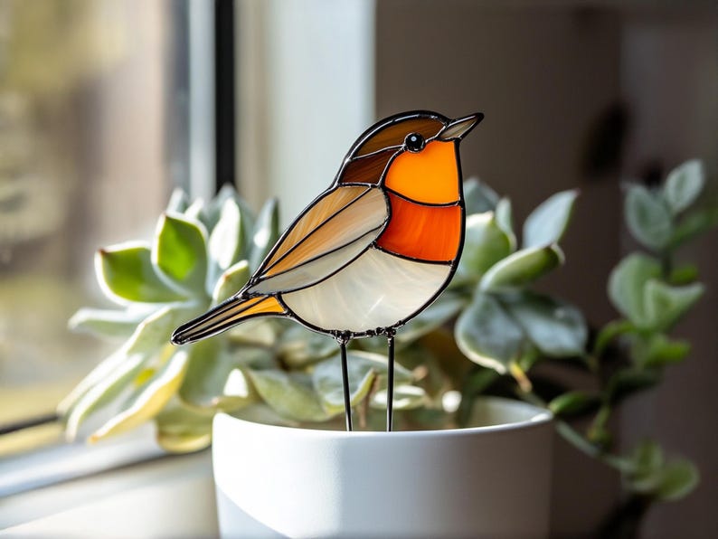 Robin Bird Plant Stakes Stained Glass Pattern Digital Download, Robin ...