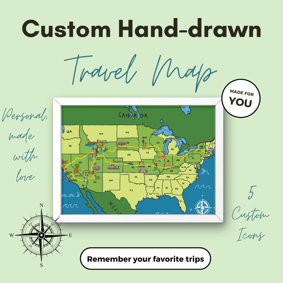 Custom Hand-illustrated Travel Maps Personalized Adventure Maps for ...