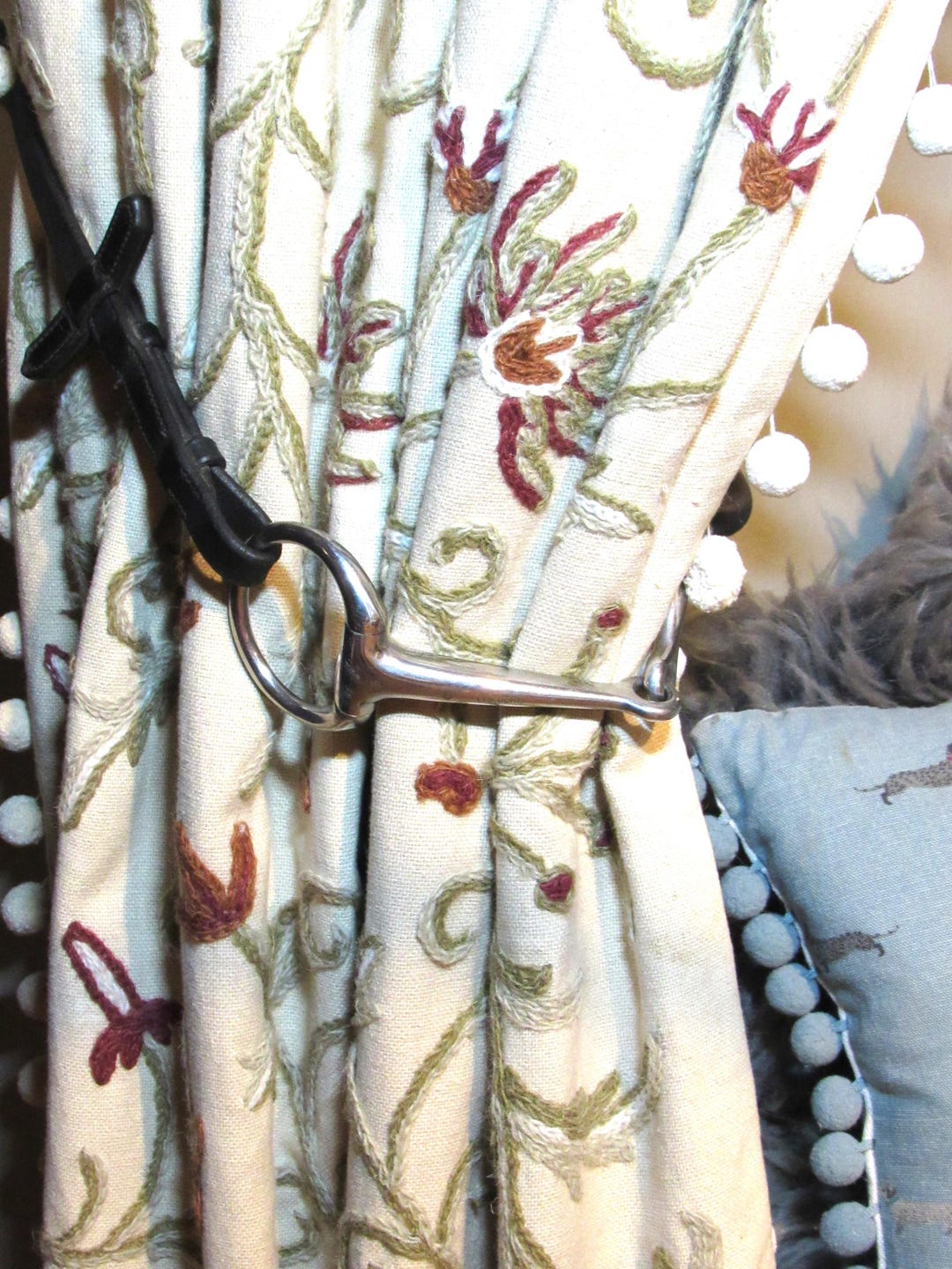 Horse Tack Bits Leather Curtain Drape Tie Backs Hold Backs Upcycled ...