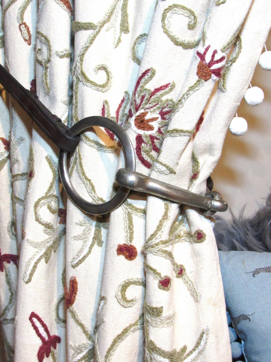 Horse Tack Bits Leather Curtain Drape Tie Hold Backs Upcycled Vintage ...