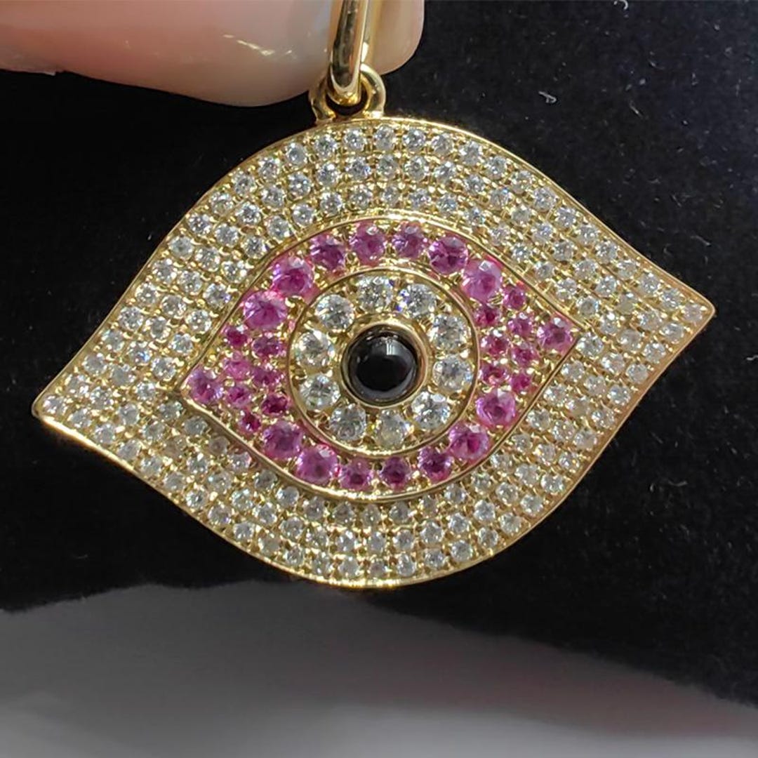 Pink VVS Lab Diamond Pendant, 18k Solid Gold Pendant, Evil's Eye ...