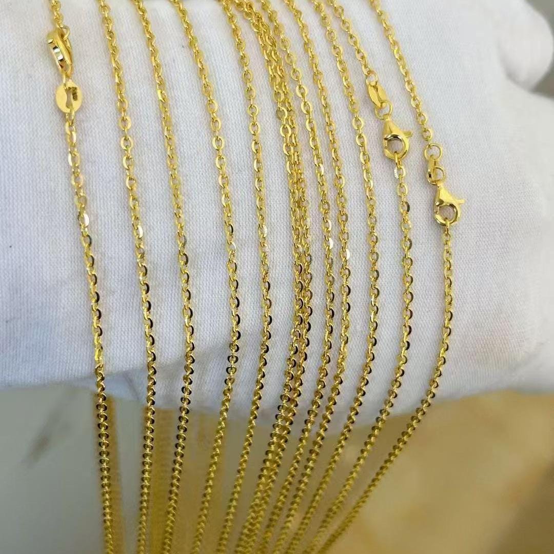 24K Solid Gold Diamond Cut Cable Chain Necklace Yellow Rose White Gold ...
