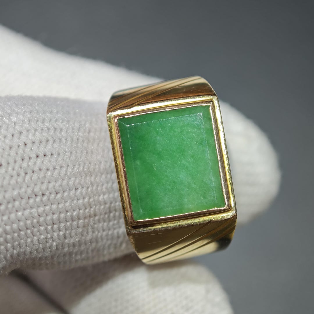 18K Solid Gold Natural Imperial Jade Ring, Royal Jade Ring, Emerald ...