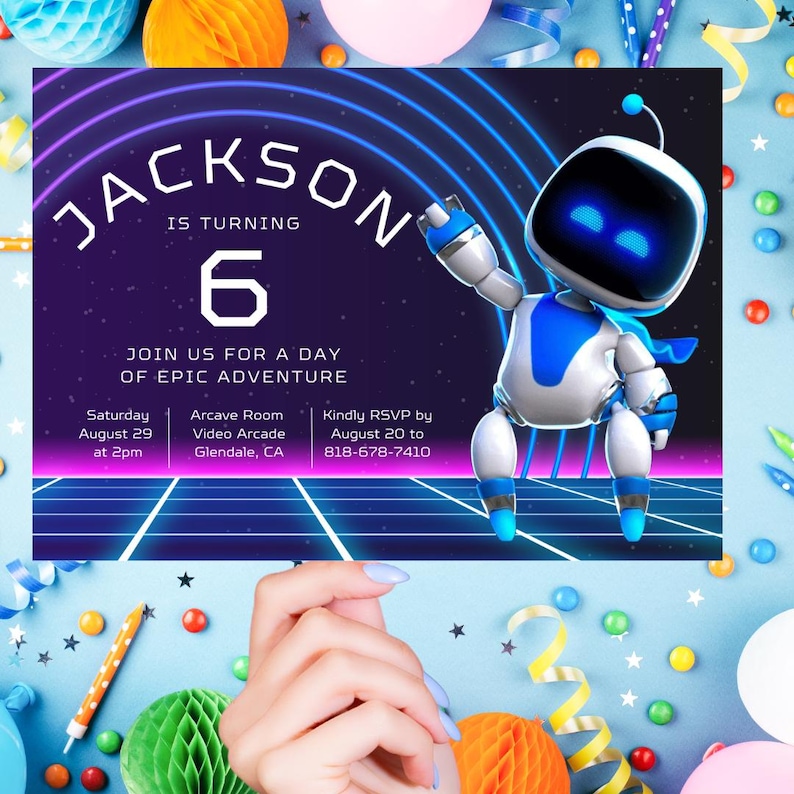Astro Bot Party Invitation Birthday - Etsy