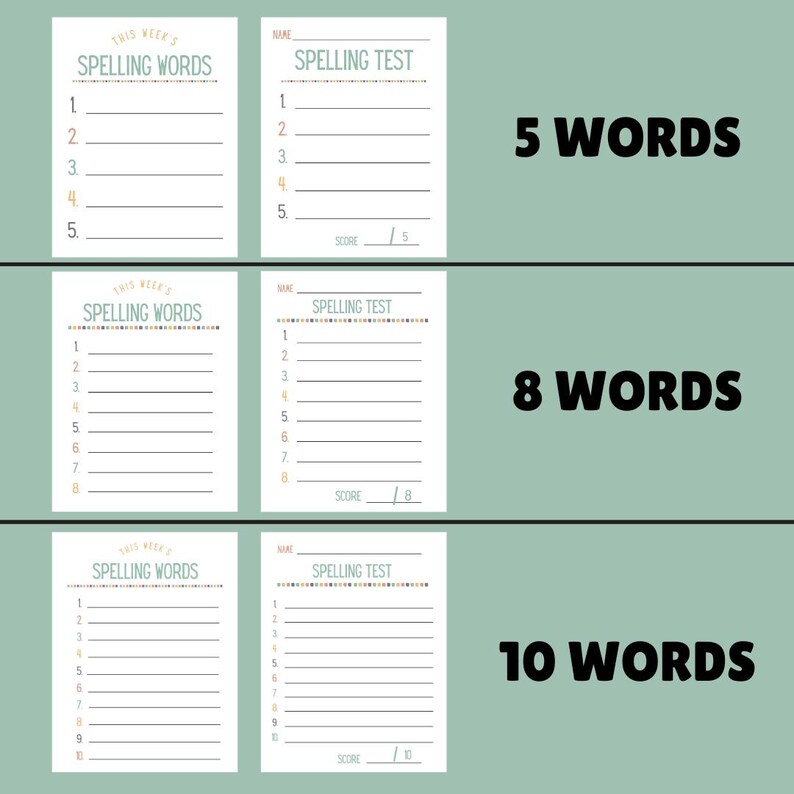 Spelling Words and Spelling Test Printable Sheets - Etsy