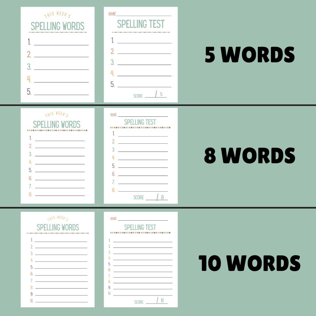 Spelling Words and Spelling Test Printable Sheets - Etsy