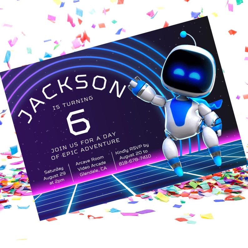 Astro Bot Party Invitation Birthday - Etsy