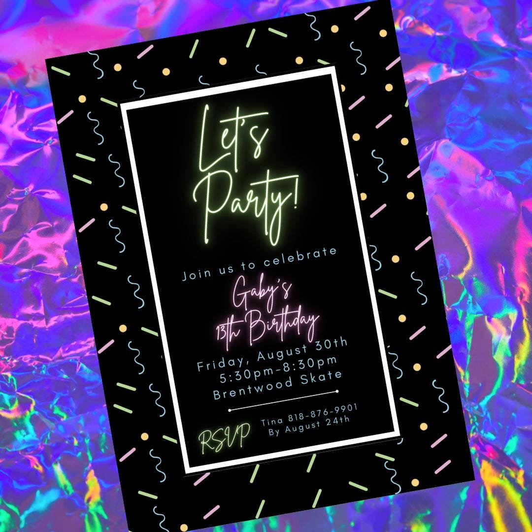 Neon Glow Party Invitation Birthday, New Year's, Christmas - Etsy