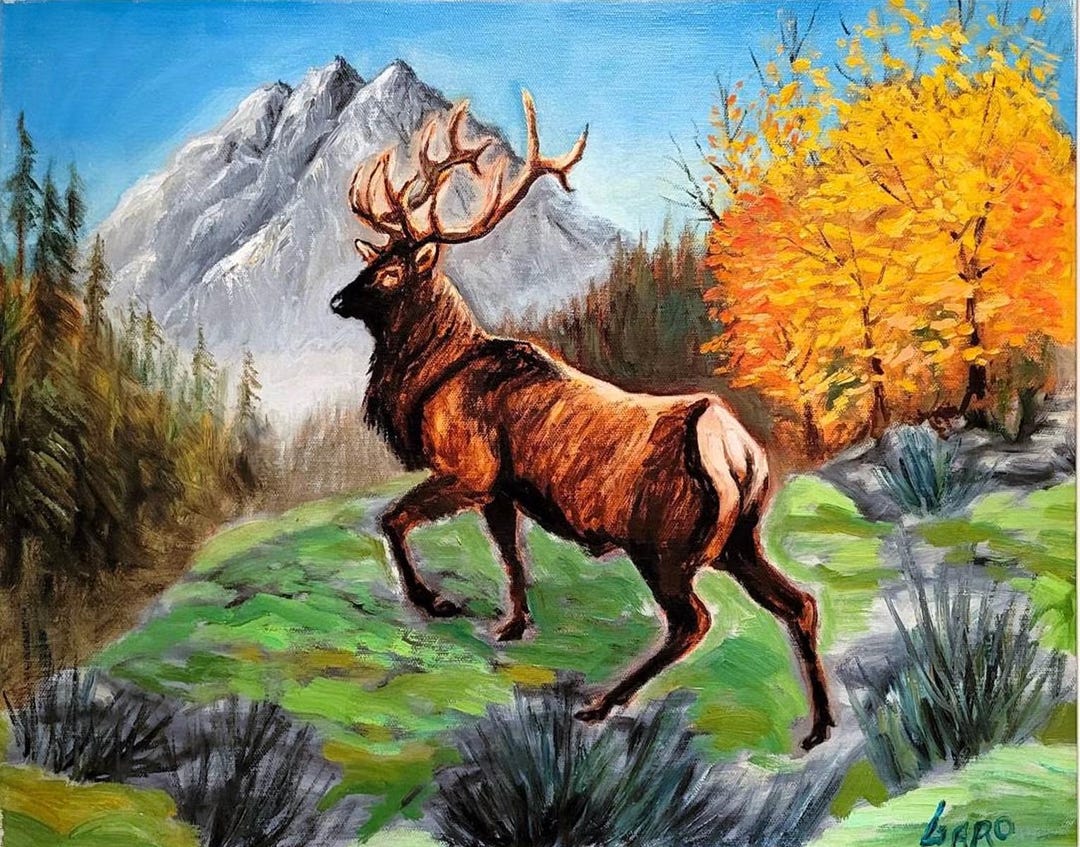 Majestic Elk Vintage Oil Painting by Charles Garo Tatossian (1925–2016 ...