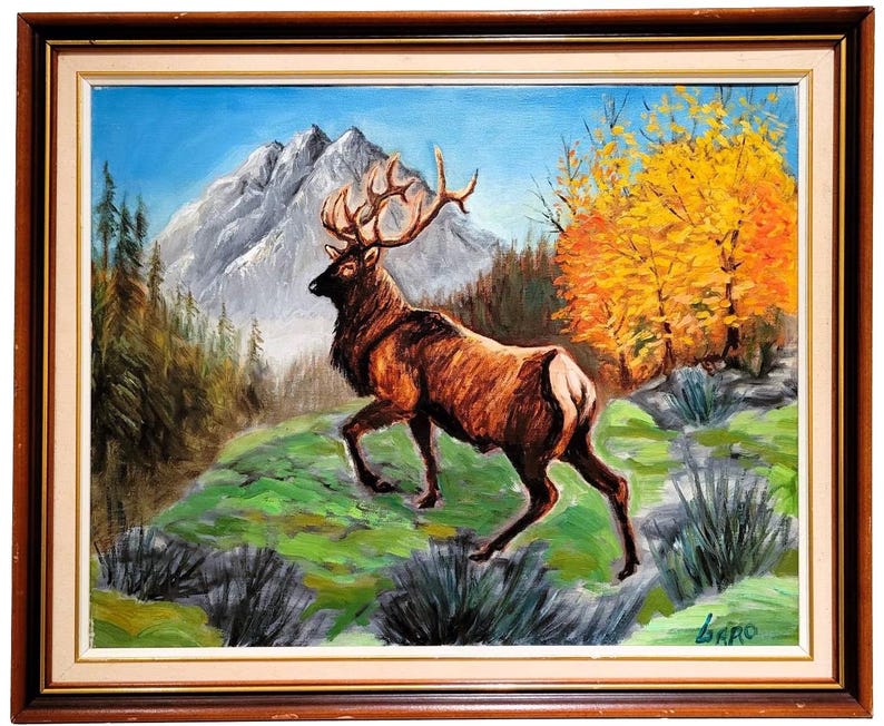 Majestic Elk Vintage Oil Painting by Charles Garo Tatossian (1925–2016 ...
