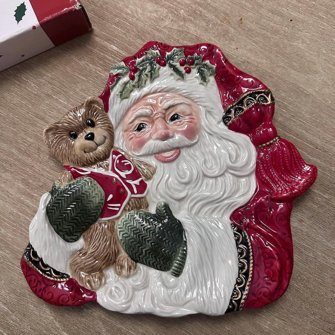 Fitz and Floyd Yuletide Traditions Santa Platter – Handcrafted Ceramic ...