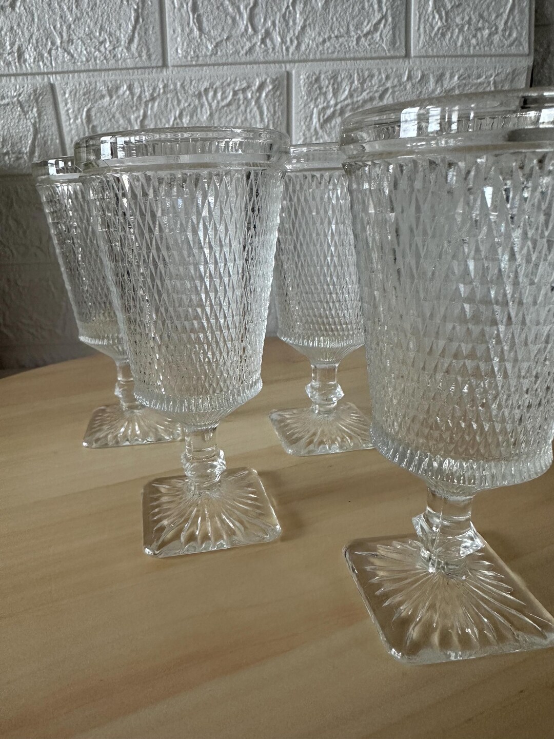 Set of 4 Diamond Point Vintage Iced Tea Goblets by Fostoria - Weddings ...